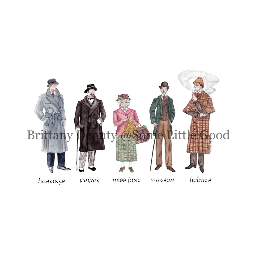 Mystery Detectives Art Print, Sherlock Holmes, Hercule Poirot, Watson ...