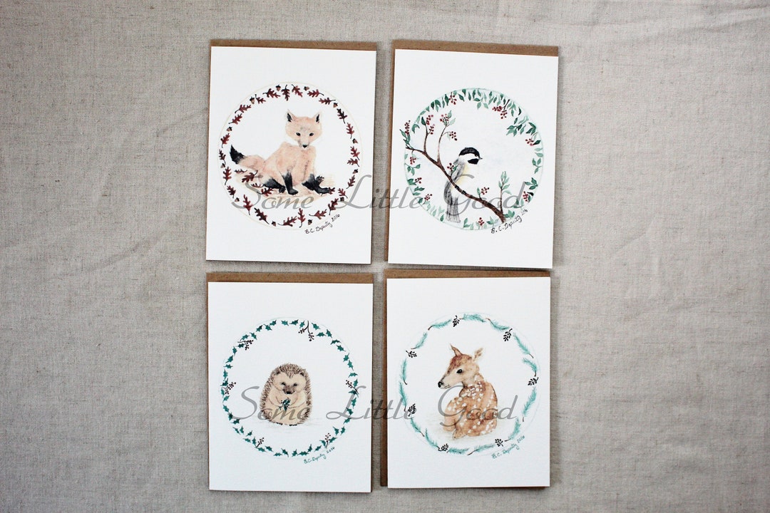Woodland Animals SET of Winter Cards, Nature Christmas Cards, Woodland ...