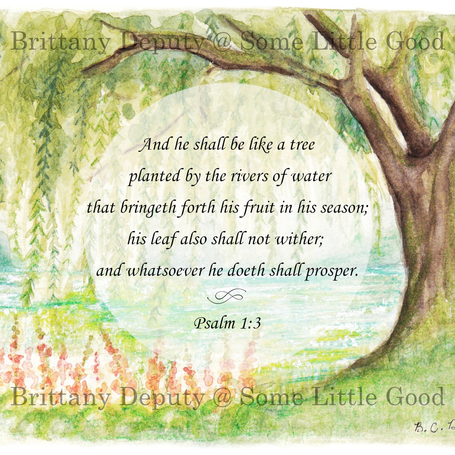 Psalm 1 Watercolor Art Print, Christian Wall Art, Religious Home Decor ...