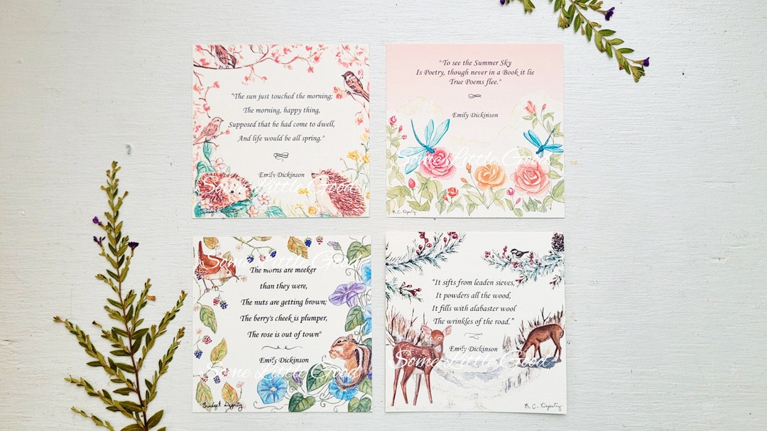 Emily Dickinson Poetry Collection, Set of 4 Nature Mini Art Prints ...