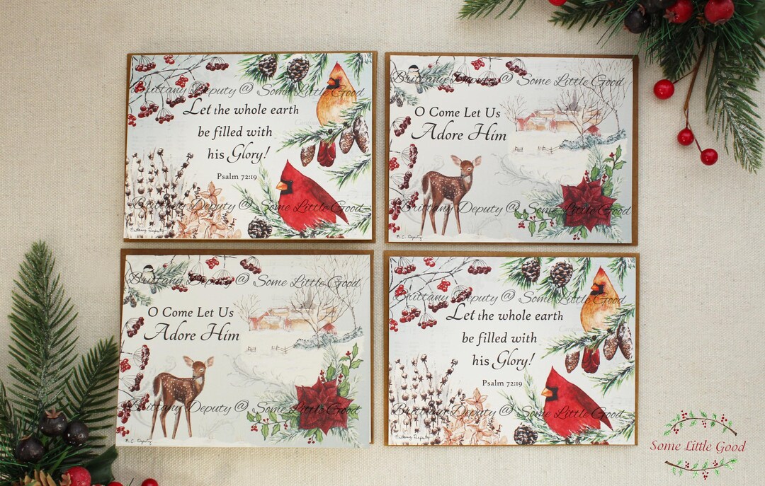 Christmas Cardinals and Deer SET of Cards, Scripture Christmas Cards ...