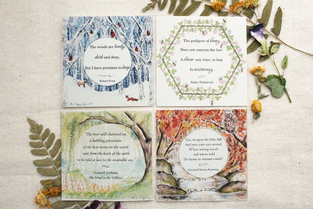 Nature Poetry Collection, Set of 4 Seasonal Mini Art Prints, Spring ...