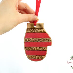 Wood Mitten Ornament, Wood Burned Christmas Mittens, Scandinavian ...