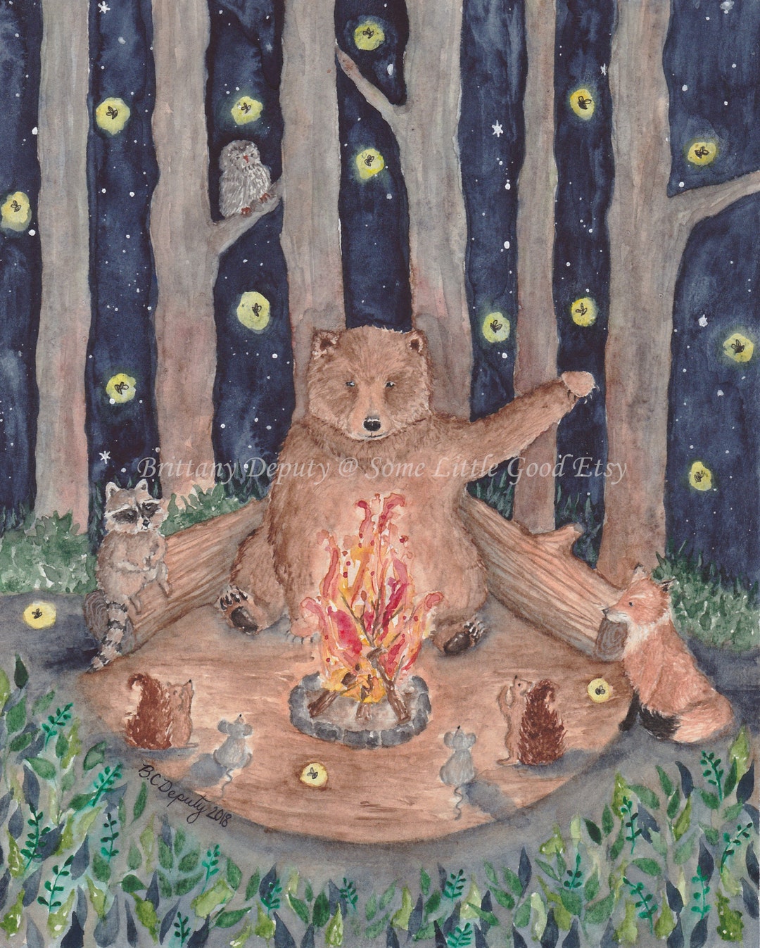 The Storyteller, Watercolor Art Print, Woodland Animals Nursery Art ...