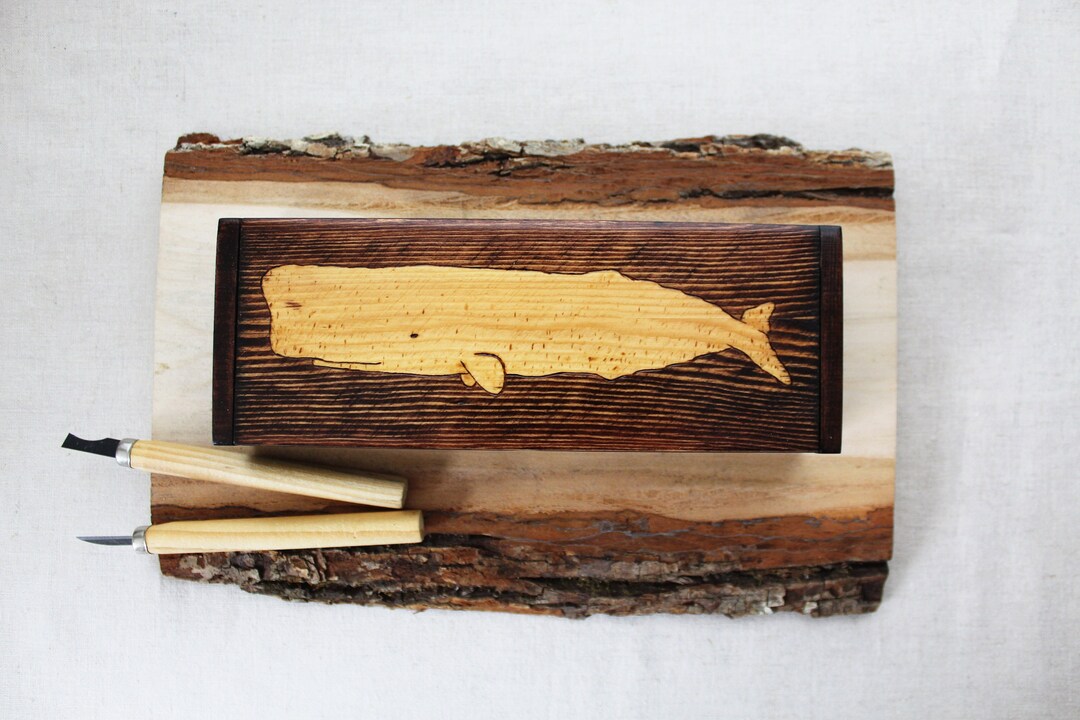 Woodburned Whale Box, Small Storage Box, Moby Dick Box, Art Organizer ...