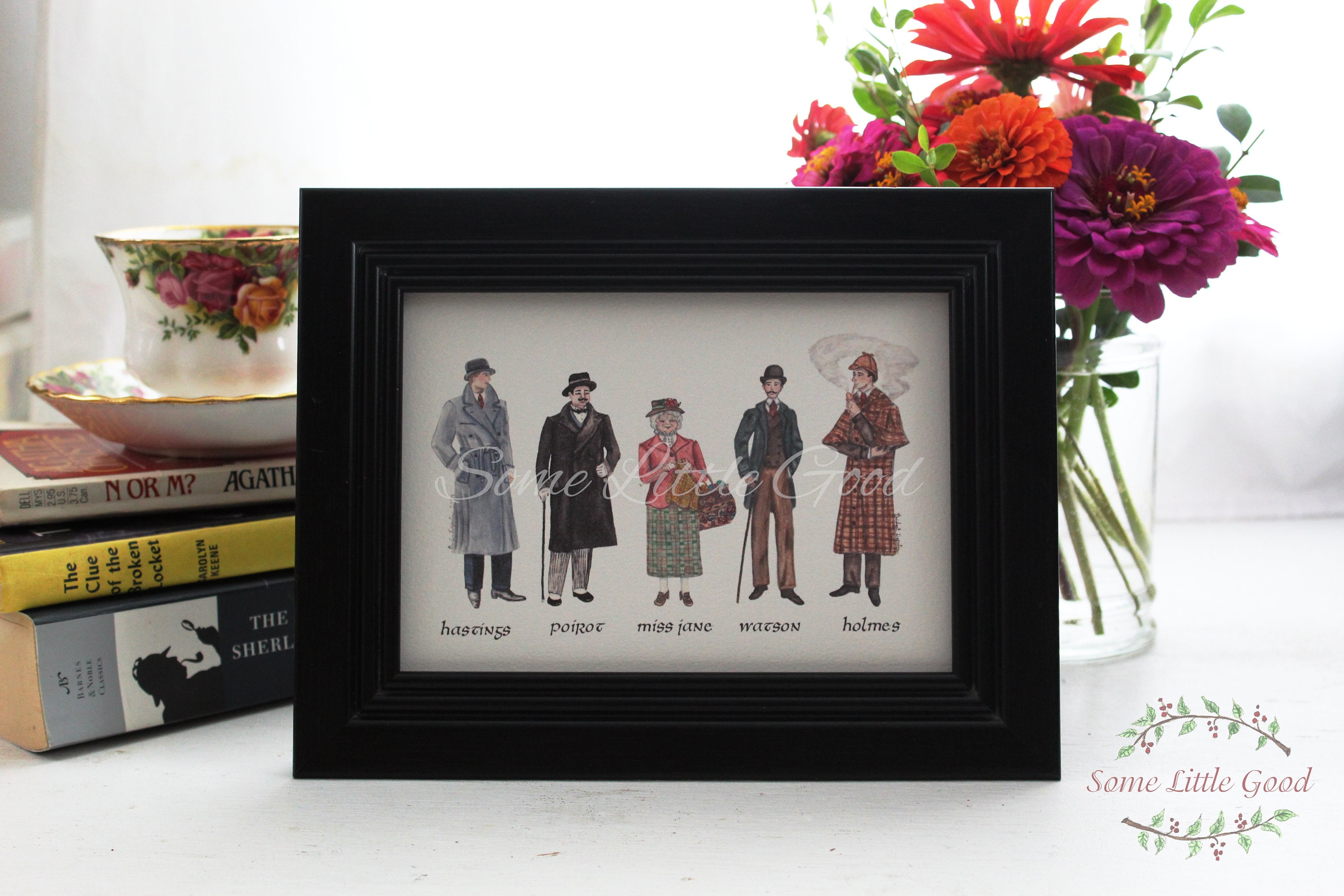 Mystery Detectives Art Print, Sherlock Holmes, Hercule Poirot, Agatha ...