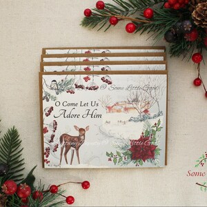 Christmas Cardinals and Deer SET of Cards, Scripture Christmas Cards ...