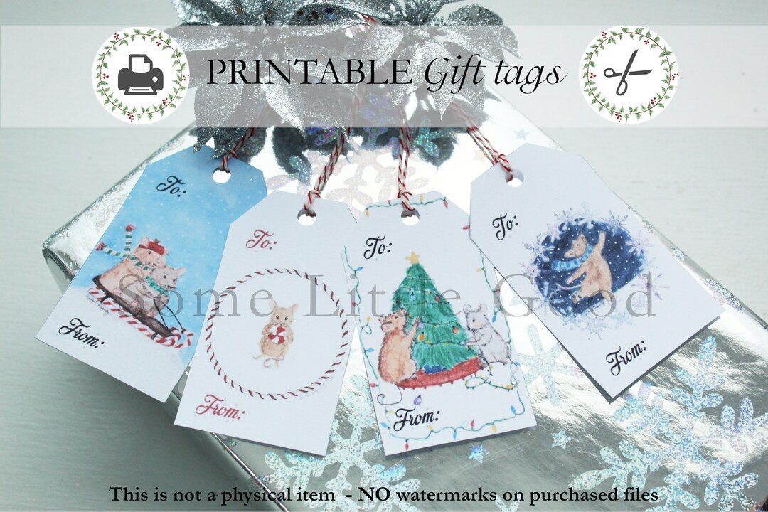 PDF Gift Tags, Christmas Mice Gift Tags, Winter Mice Christmas Tags ...