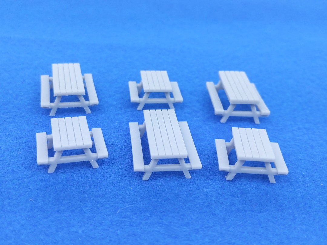 HO Scale 1:87 - 6 NEW Picnic Tables (3 Long, 3 Short), Fully Assembled ...