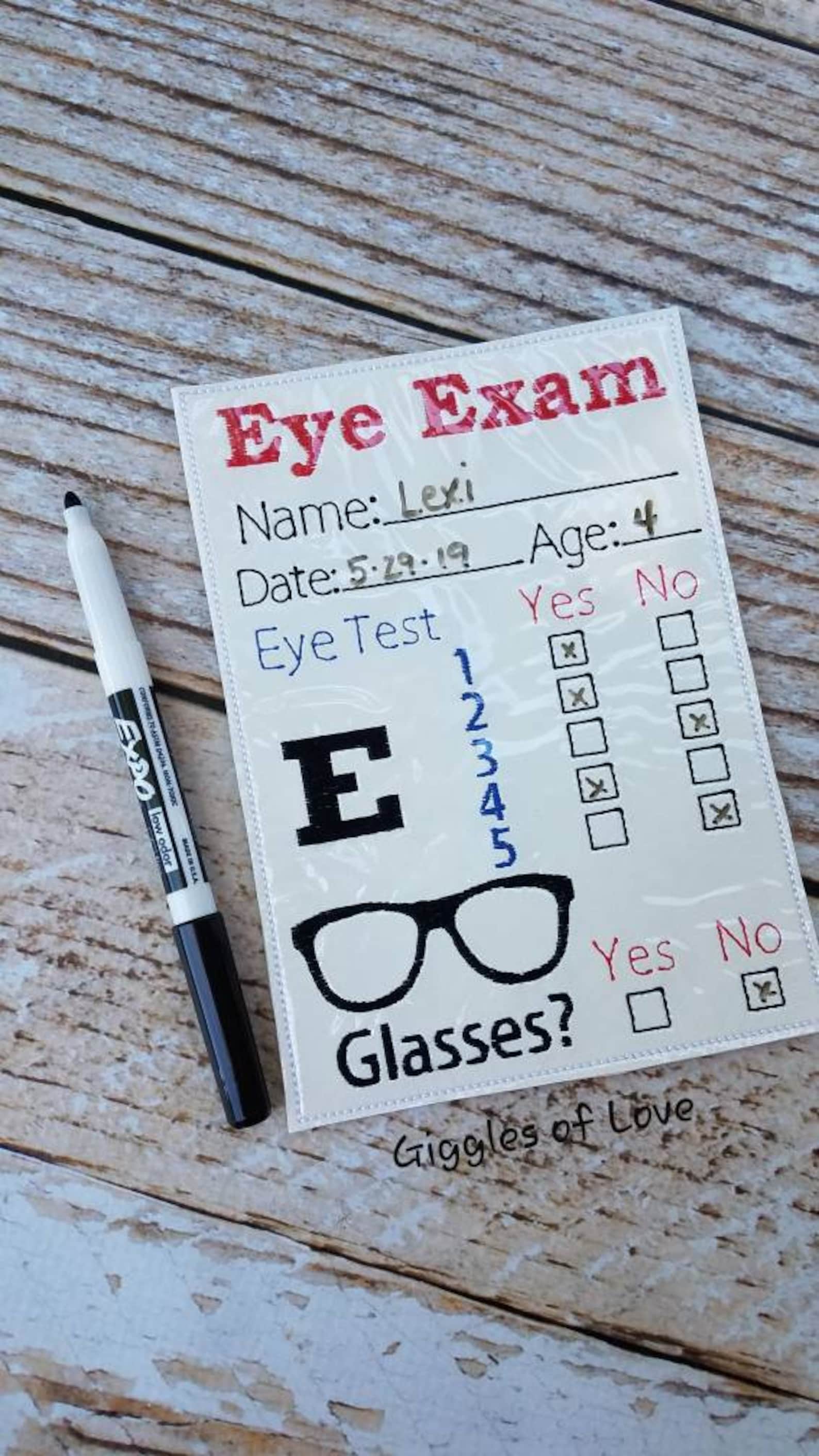Pretend Play Reusable Eye Exam Form Embroidery Handmade | Etsy