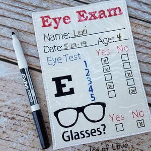 Pretend Play Reusable Eye Exam Form - Embroidery Handmade Child Gift ...