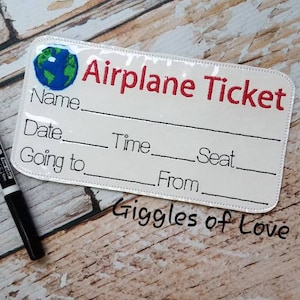 Pretend Play Reusable Airline Ticket - Embroidery Handmade Child Gift ...