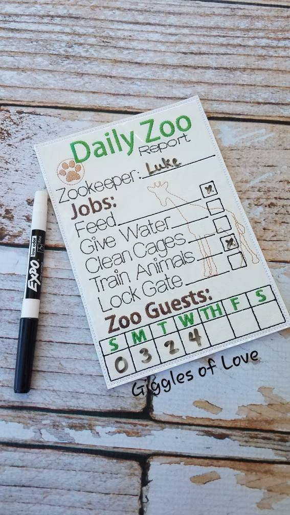 Pretend Zookeeper Check in Report Form Pretend Play | Etsy