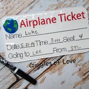 Pretend Play Reusable Airline Ticket - Embroidery Handmade Child Gift ...