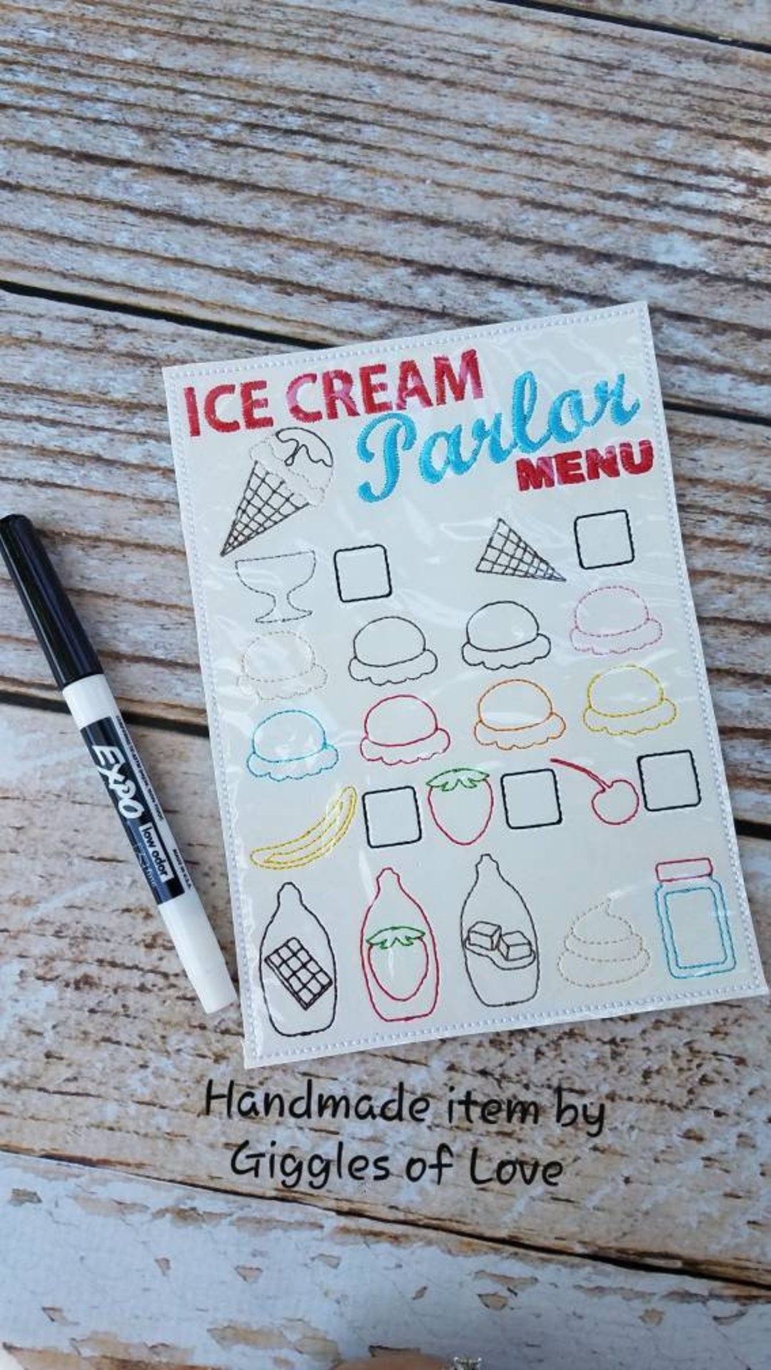 Pretend Play Reusable Ice Cream Parlor Ordering Form - Embroidery ...