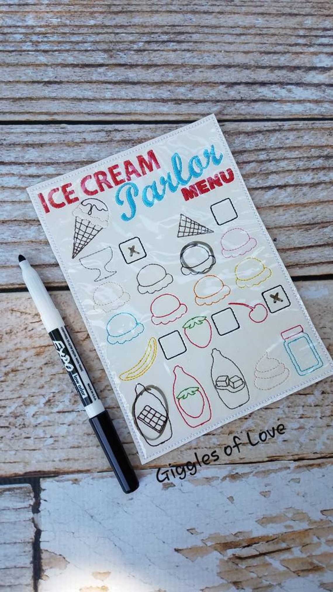 Pretend Play Reusable Ice Cream Parlor Ordering Form - Embroidery ...