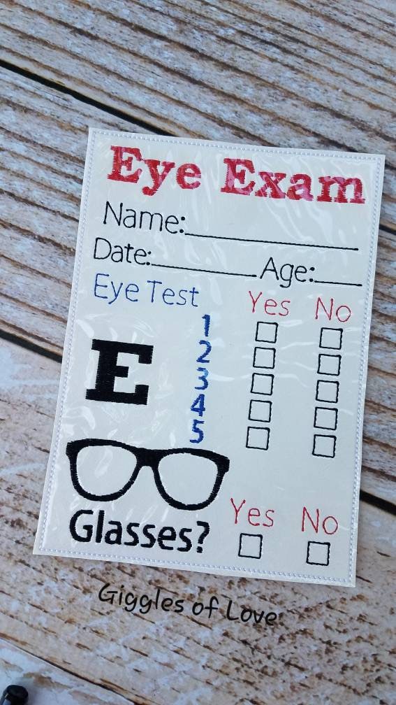 Pretend Play Reusable Eye Exam Form - Embroidery Handmade Child Gift ...