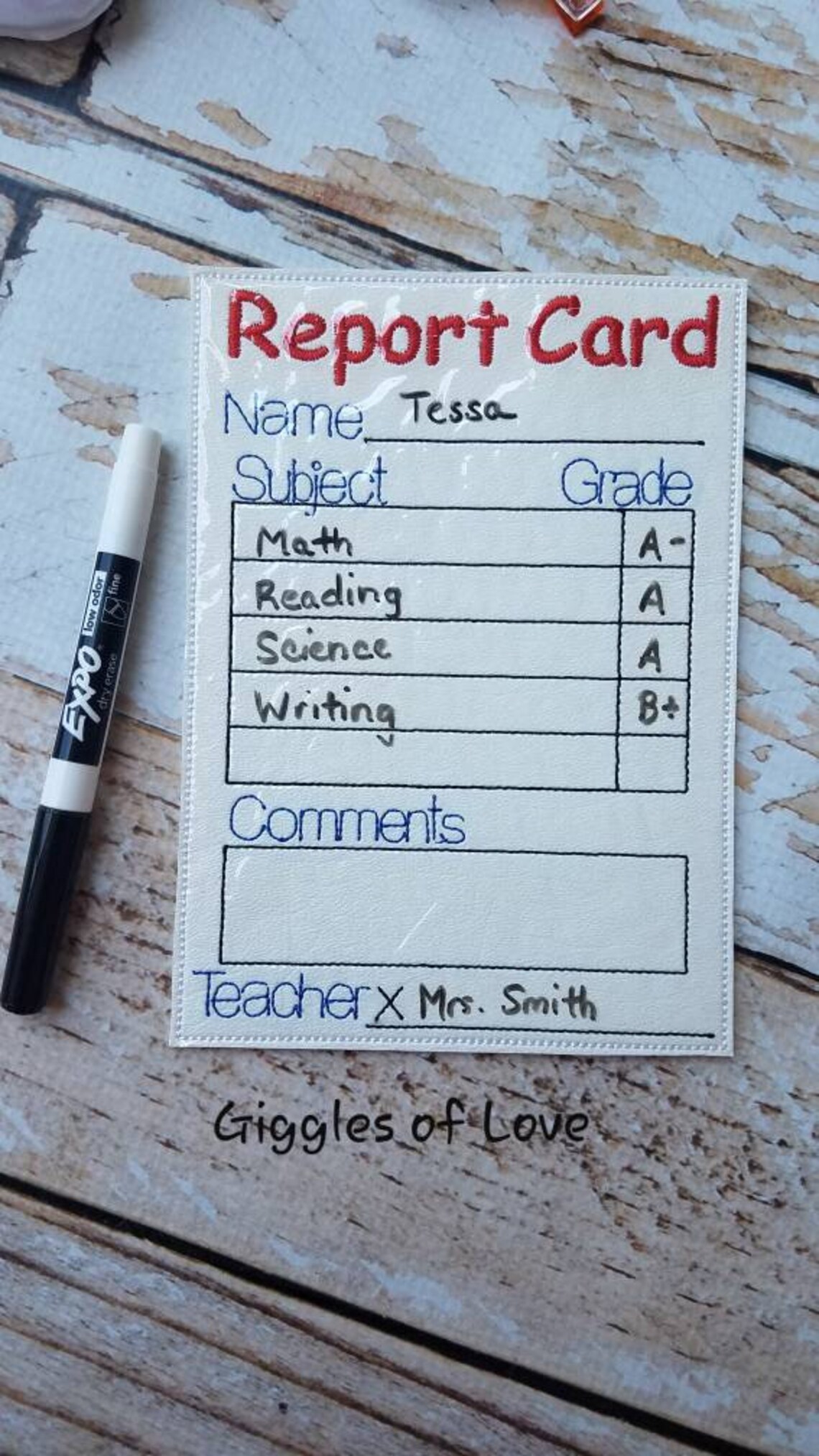 Pretend Teacher Toy Report Card Pretend Play Imaginary | Etsy