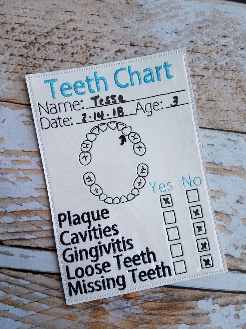Pretend Play Reusable Teeth Chart - Embroidery Handmade Child Gift ...