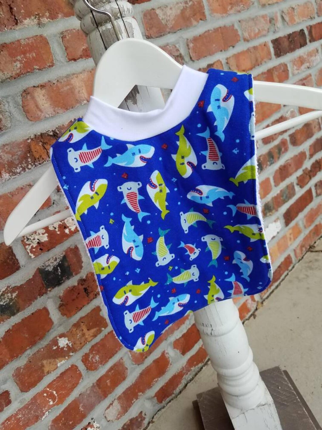 Infant or Toddler Pull Over Bib flannel and Terry Cloth Happy Sharks ...