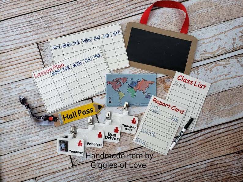 Pretend Play Teacher School Set (full Set) - Embroidery Handmade Child ...