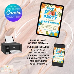 Pizza Pool Party Invite Template | Editable Canva Invitation | Summer ...