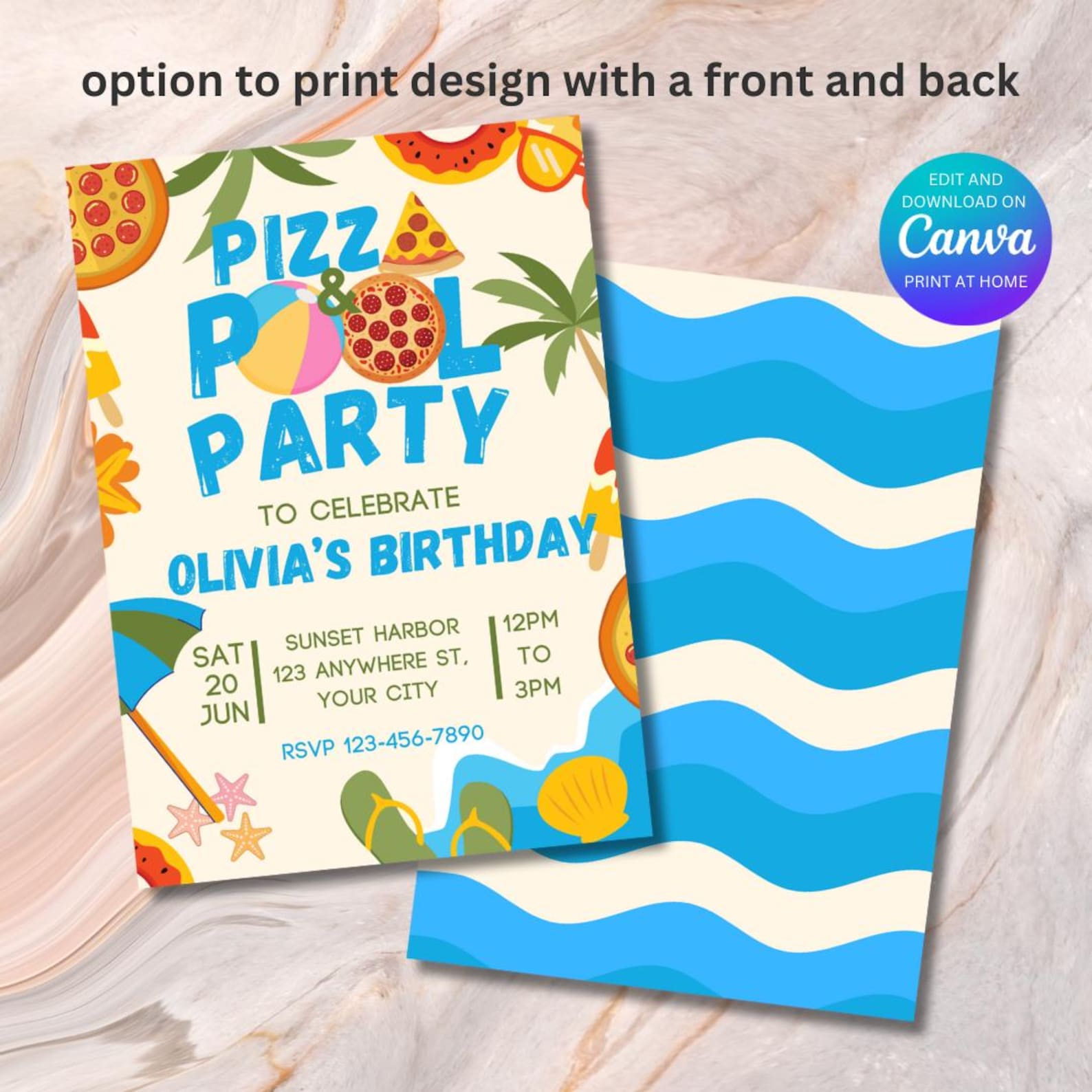 Pizza Pool Party Invite Template | Editable Canva Invitation | Summer ...