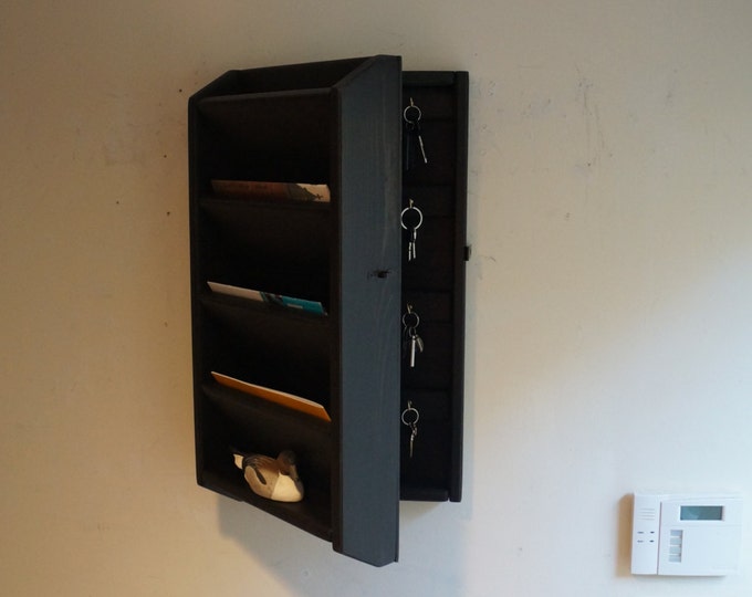 4 Pocket, 24" H Hidden Key Box & Mail Organizer, Handcrafted Wooden ...