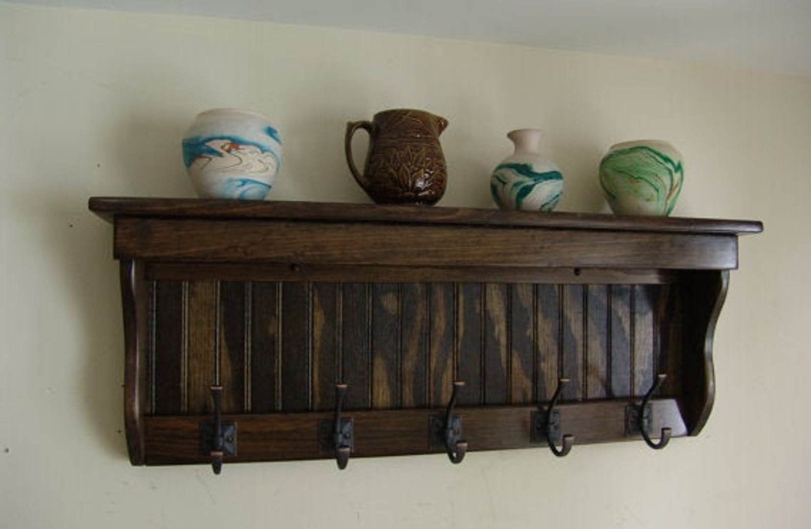 35 Handcrafted Wood Wall Mount Coat Rack 5 Hooks | Etsy