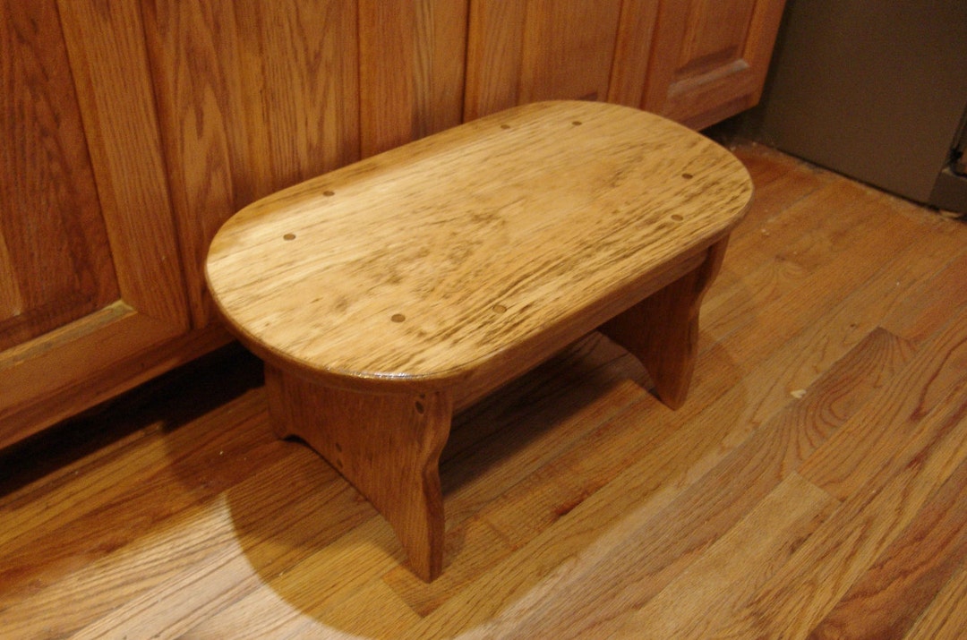 Handcrafted Heavy Duty Oval Step Stool, Solid Wood Bedside Step, 21 ...