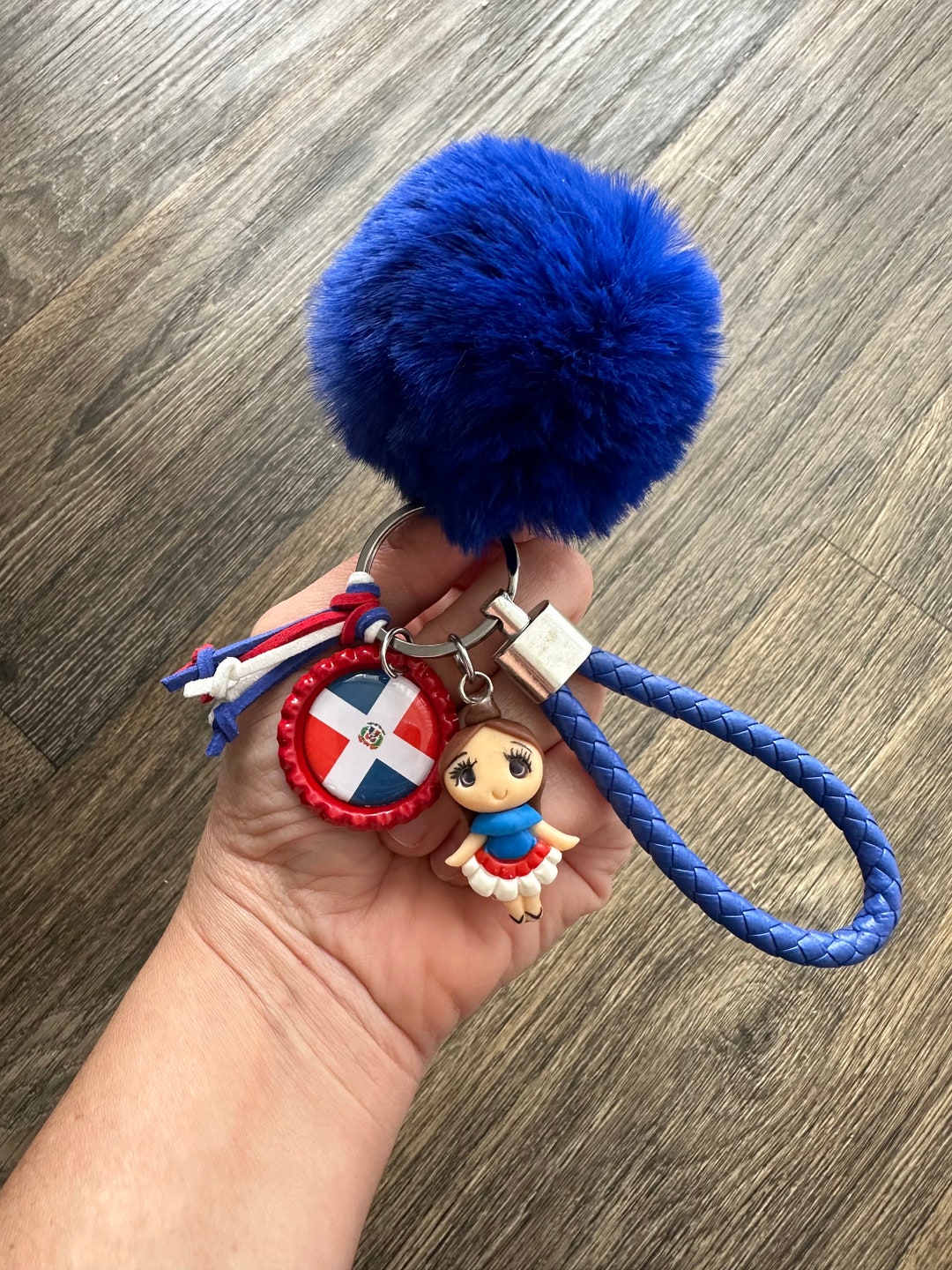 Dominican Republic Keychain Country Flag Handmade 3D Doll Pompom Key ...
