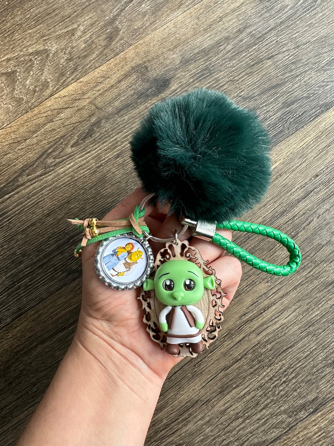 Green Ogre and His Princess, Shrek and Fiona Keychain / Porcelain ...