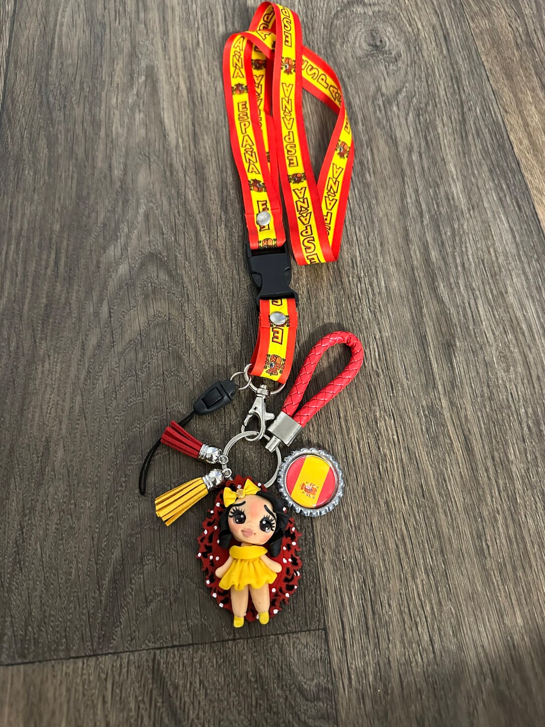Personalized Lanyard España Flag / Spain Flag Key Chain Doll Porcelain ...