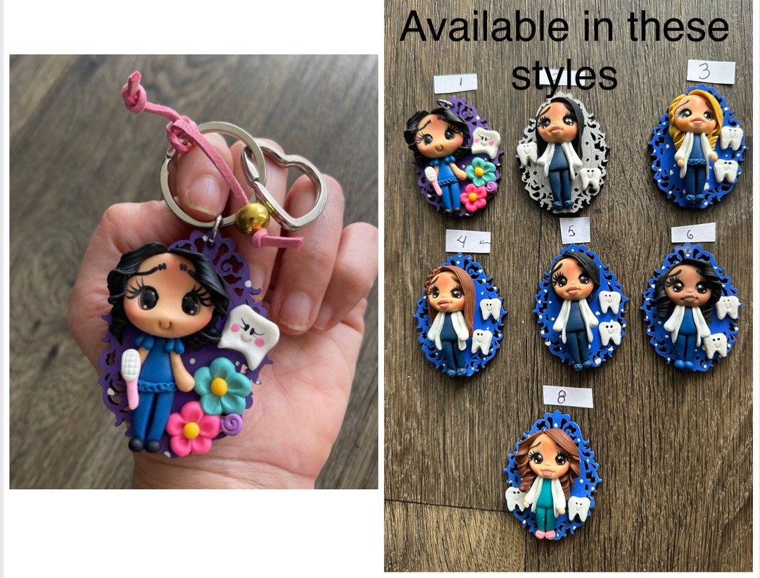 Personalized Dental Tooth Porcelain Keychain// RDH, RDA, CDA, Dentist ...