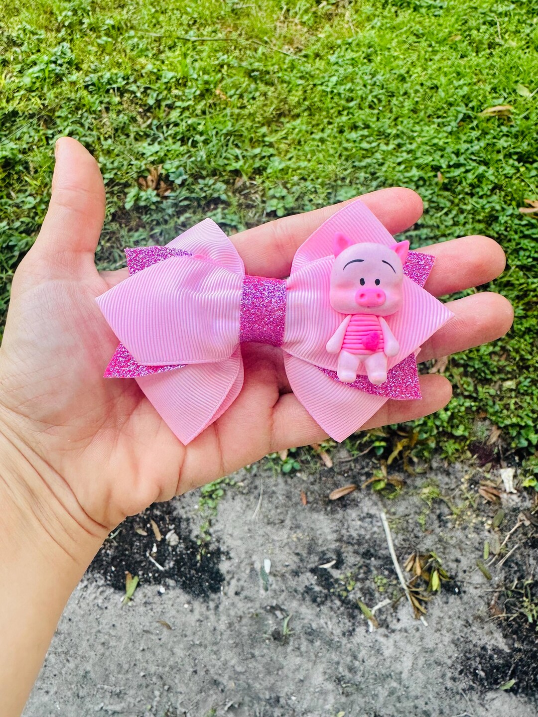 Piglet Bow / Glitter Pink Hair Bow, Pink Bow, Glitter Hair Bows ...