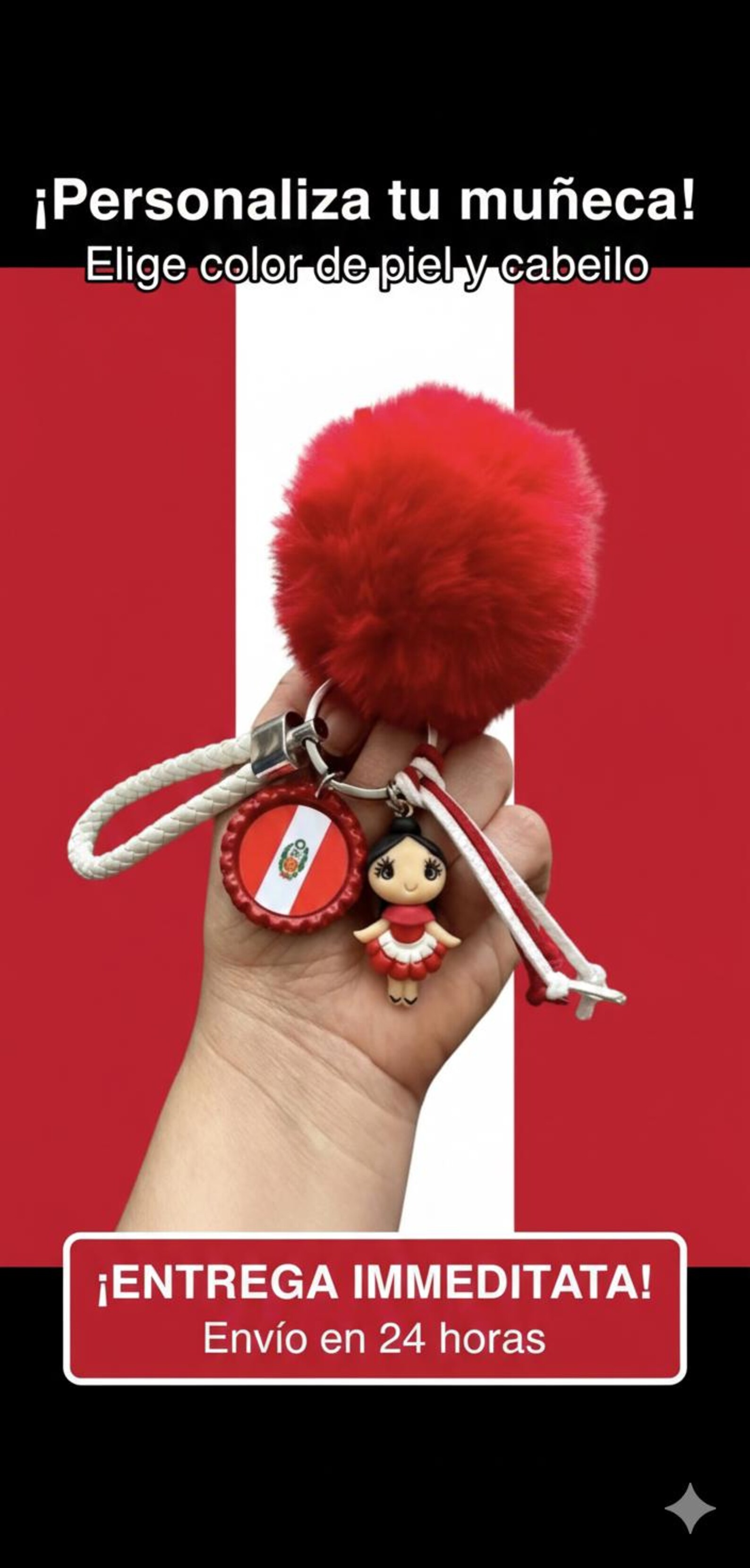 Personalized Peru Doll Keychain – Handmade Pom Pom Charm, Custom Colors ...