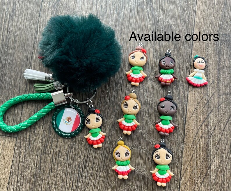 Handmade Mexican Doll Keychain – Tricolor Dress, Green Pom-pom - Etsy