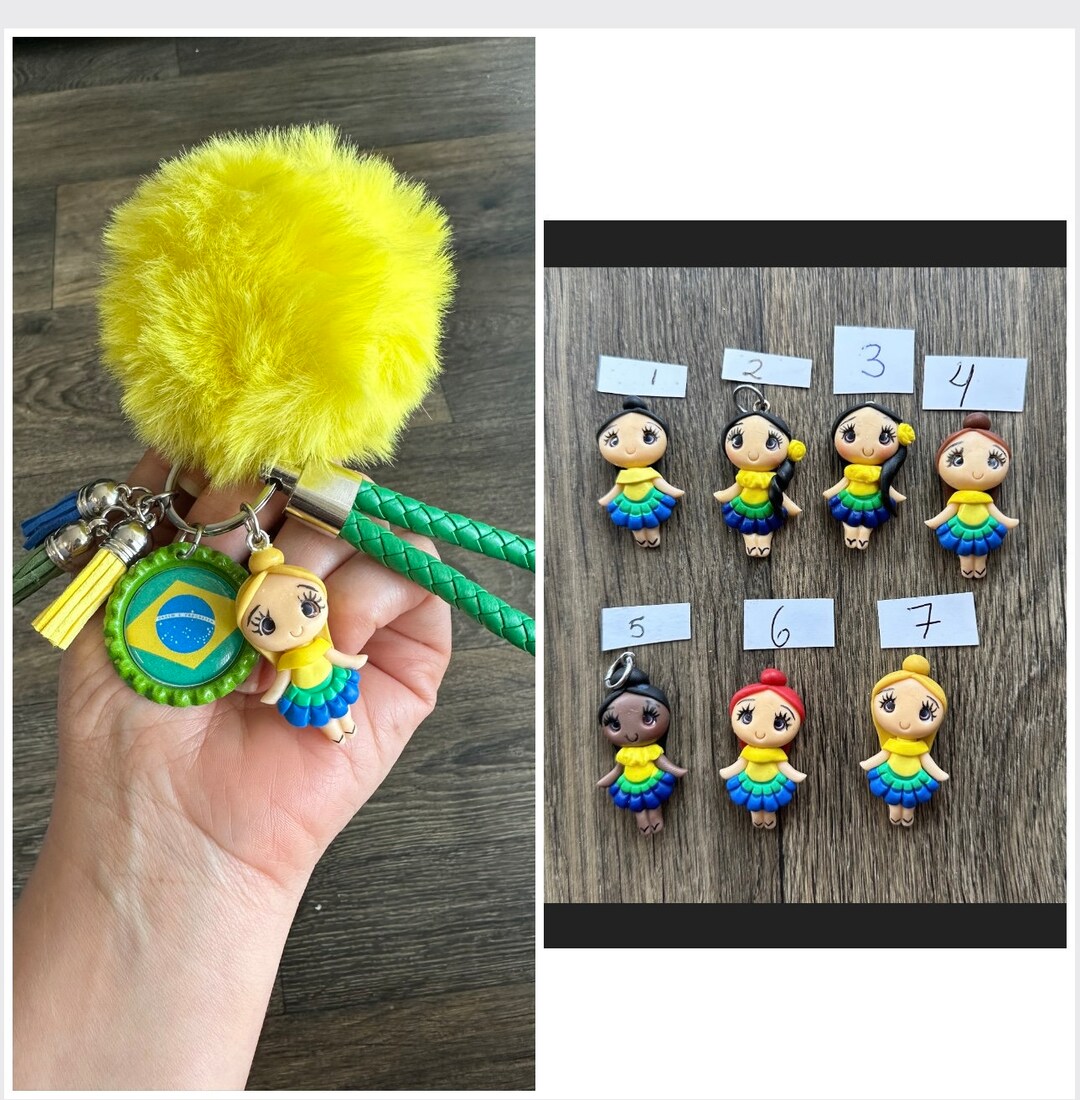 Personalized Brazil Keychain Gift Flag Artistic Handmade 3D Doll Pompom ...