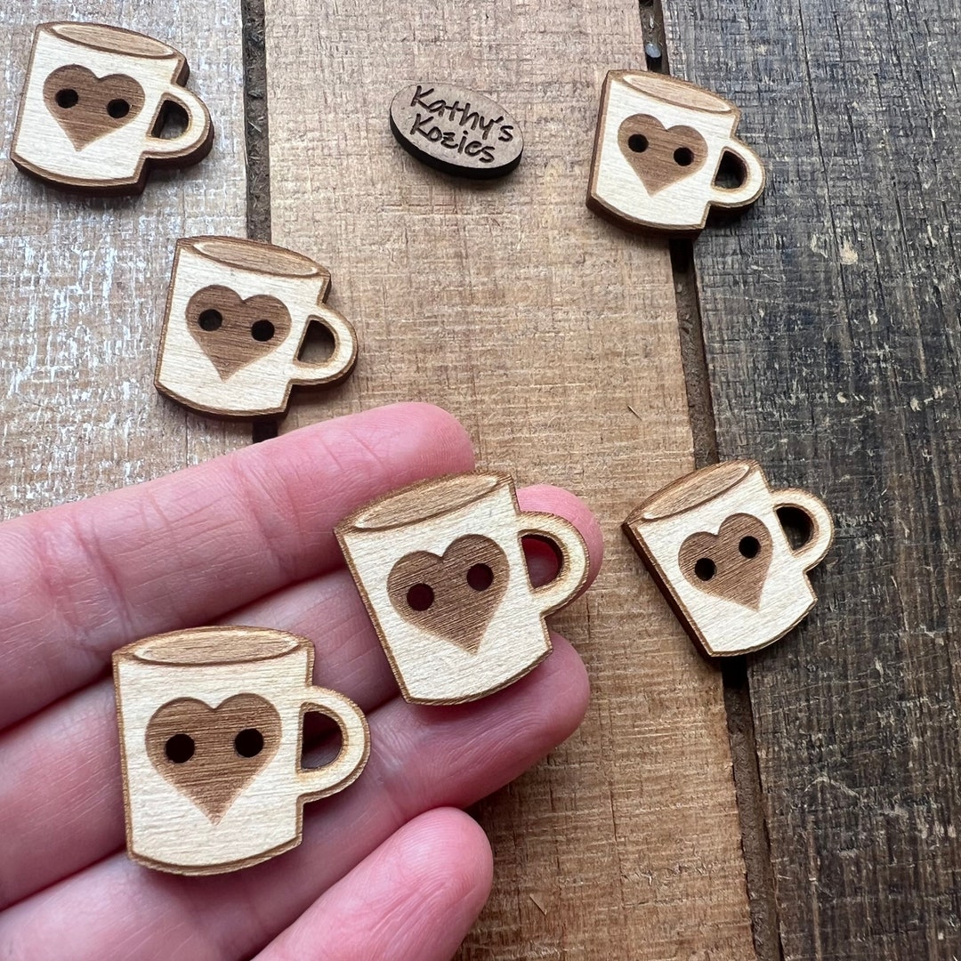 Heart MUG Buttons / Coffee / Tea /birch Wood/ Laser Cut and Engraved ...