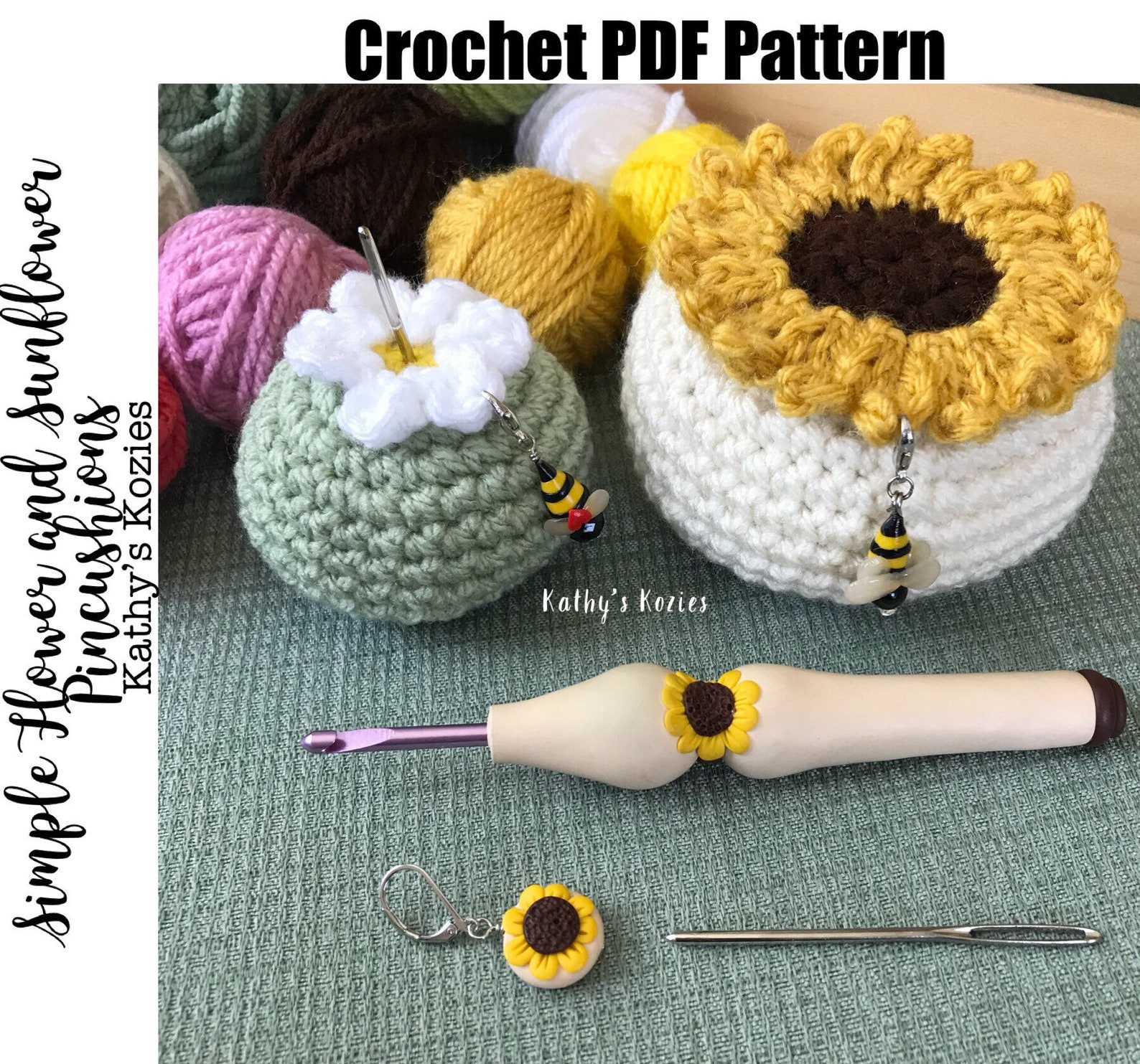 PDF PATTERN ONLY Flower and Sunflower Crochet Pin Cushion - Etsy