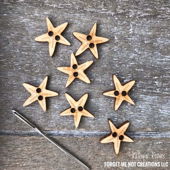 Craft Supplies & Tools Knitting Starfish Buttons Birch wood laser cut 1 ...