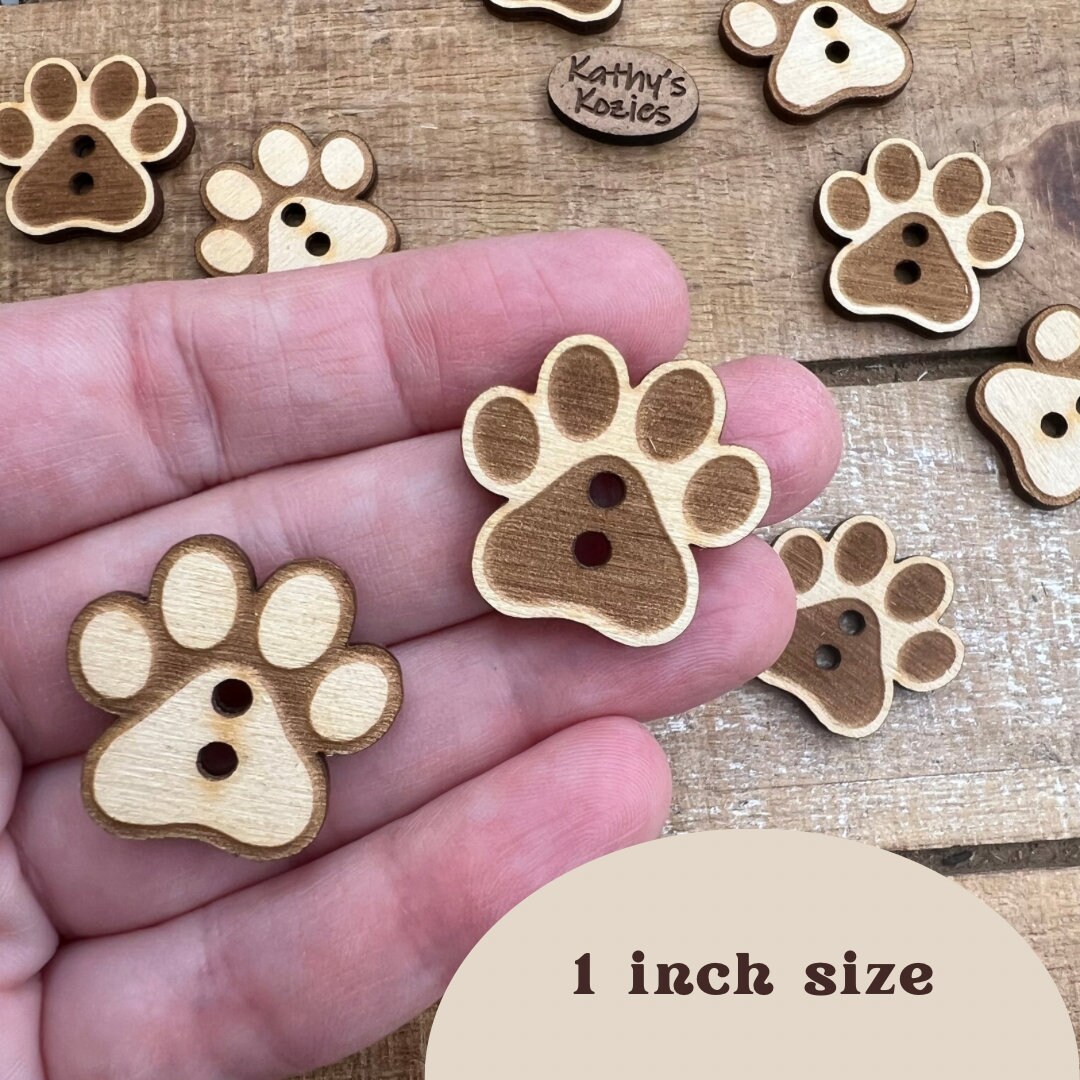 ONE INCH Pet Paw Buttons Birch Wood Laser Cut / Ideal for Crochet and ...