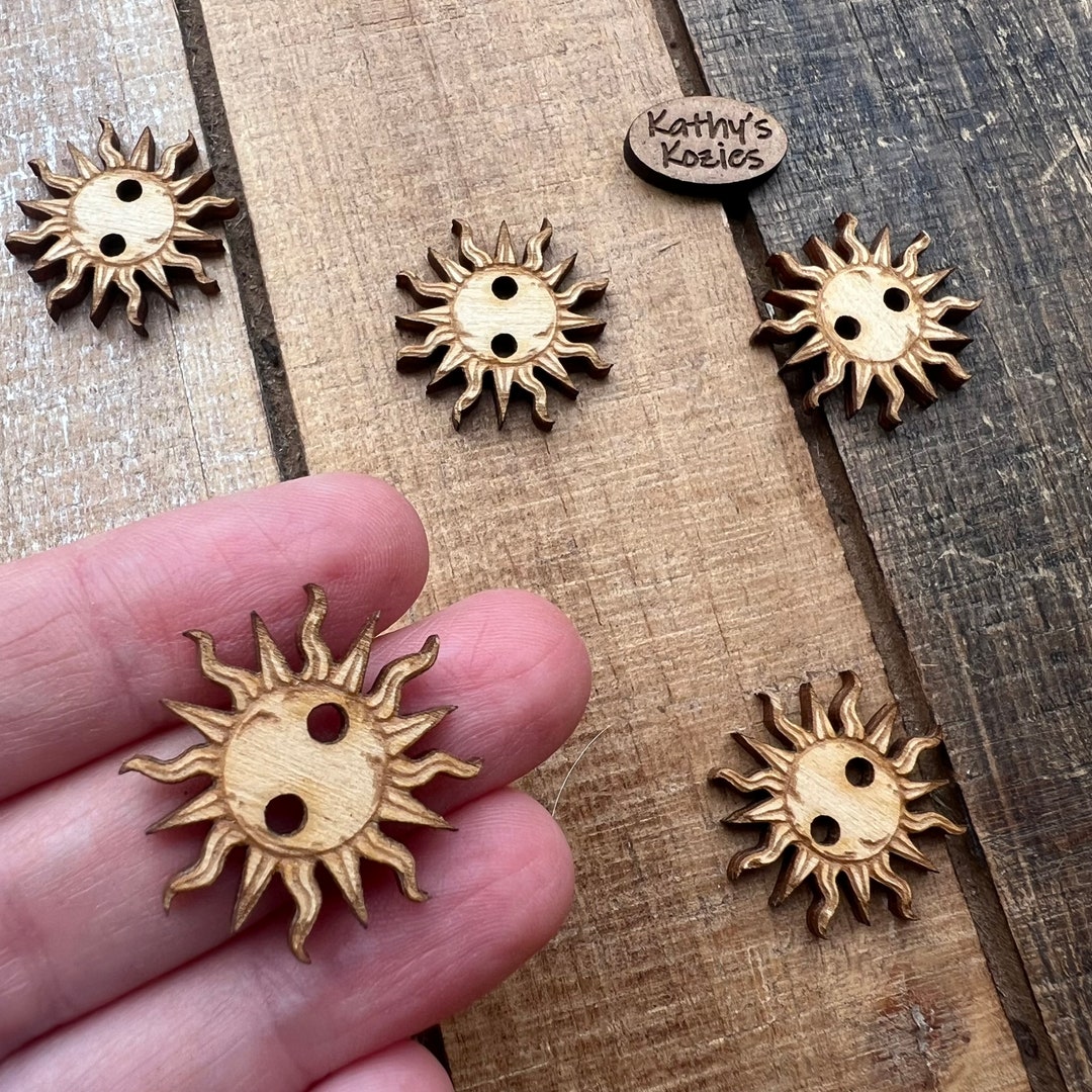 Birch Wood Laser Cut Sun Buttons 1 Inch Ideal Fror Crochet and Knit ...