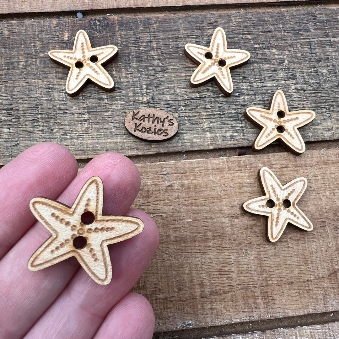 Starfish Buttons Birch Wood Laser Cut 1 Inch Ideal Fror Crochet and ...