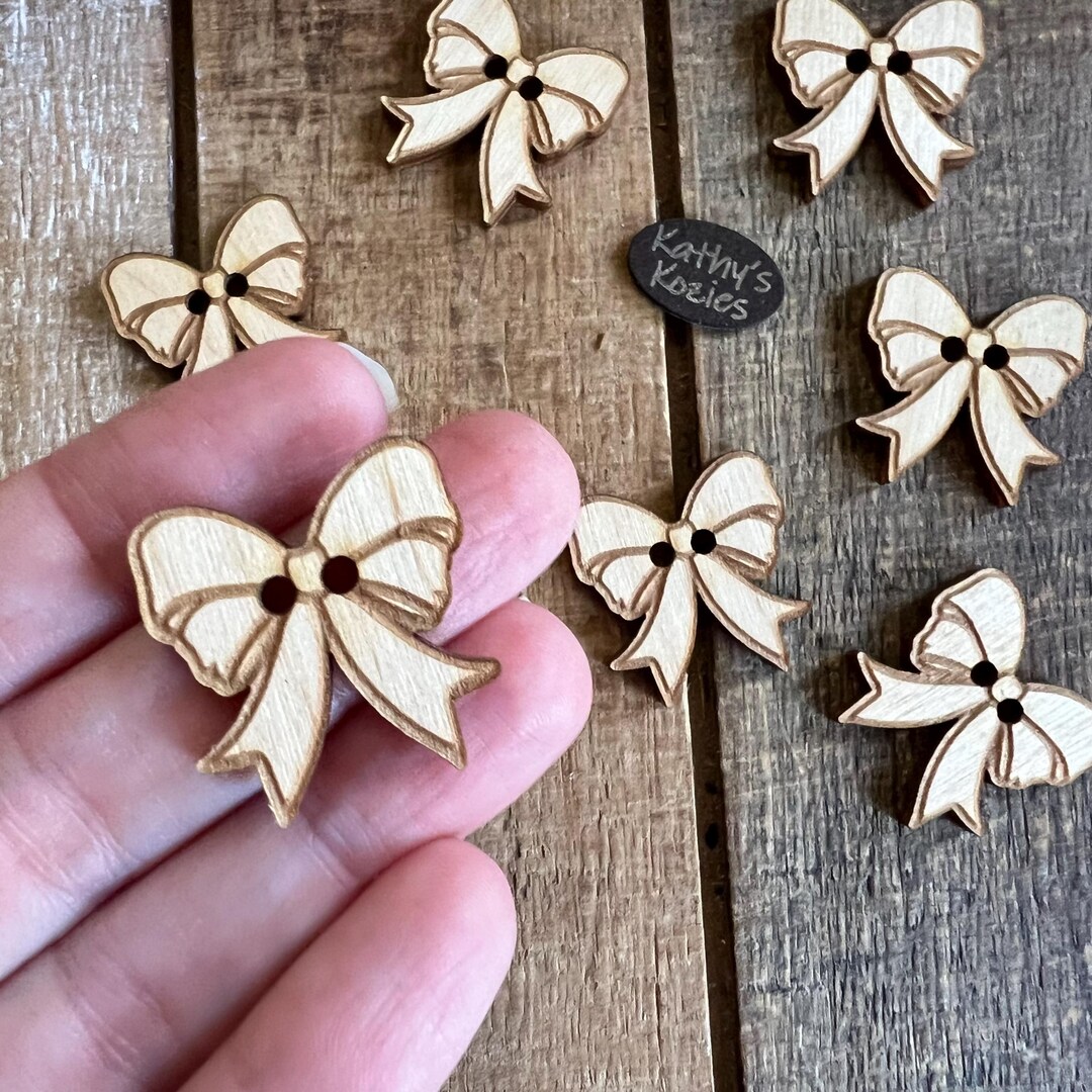 Ribbon Bow Buttons / Birch Wood Laser Cut 1 Inch Ideal for Crochet and ...
