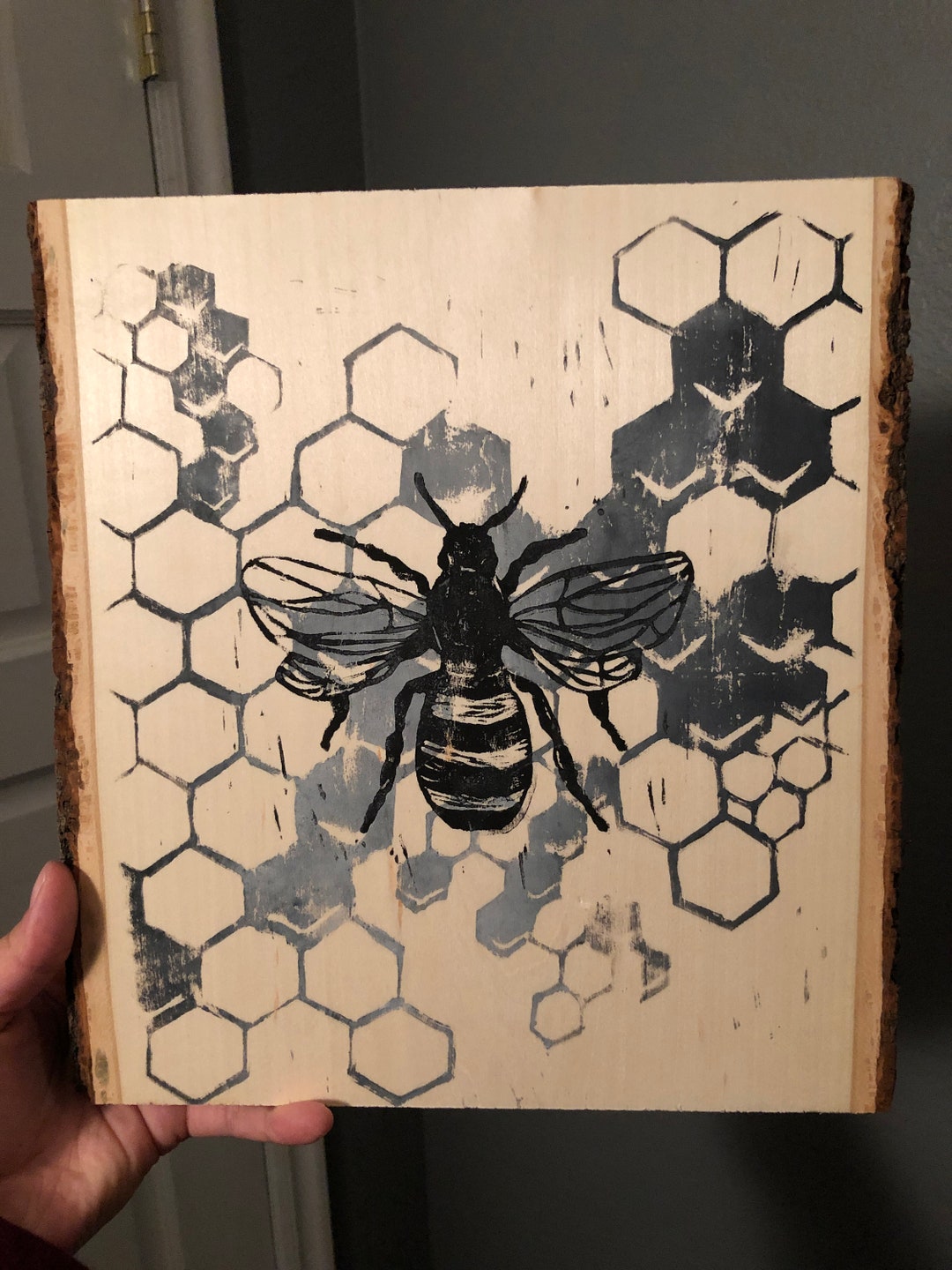 Honey Bee and Honeycomb Blockprint - Etsy