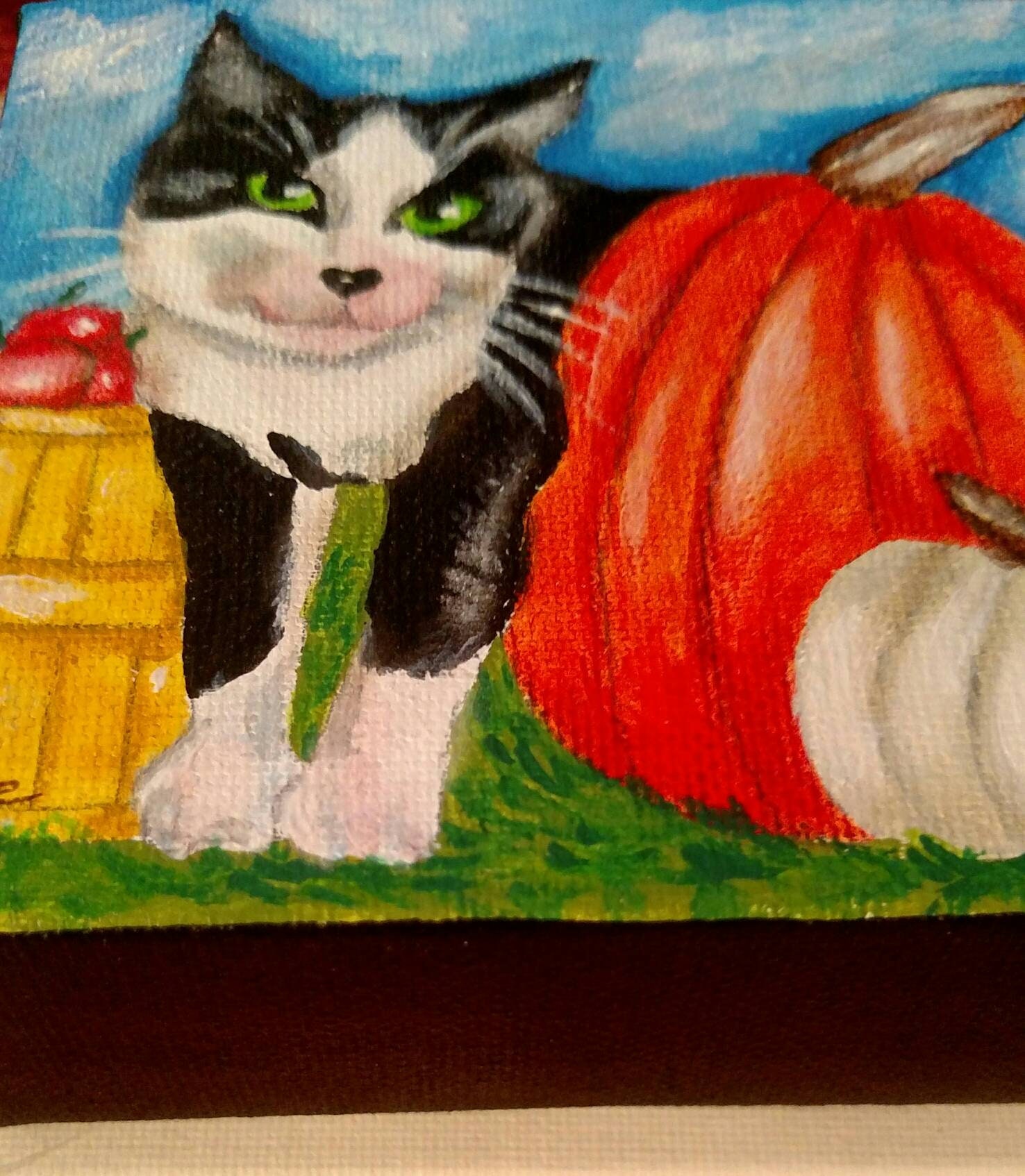 Hand Painted Halloween Autumn Tuxedo Cat Pumpkins Apples - Etsy