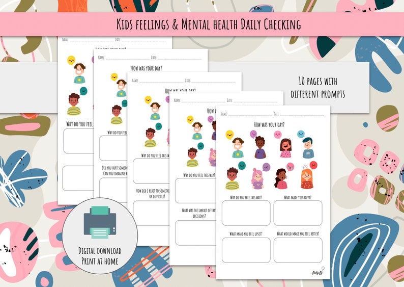 Kids Feelings Check-in Printable Worksheets Children Mental - Etsy