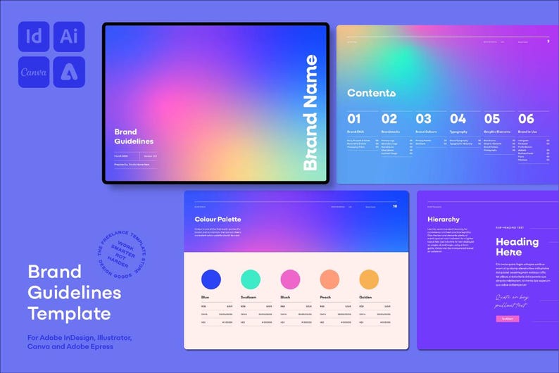 Brand Guidelines Template | Indesign, Illustrator, Canva, Adobe Express ...