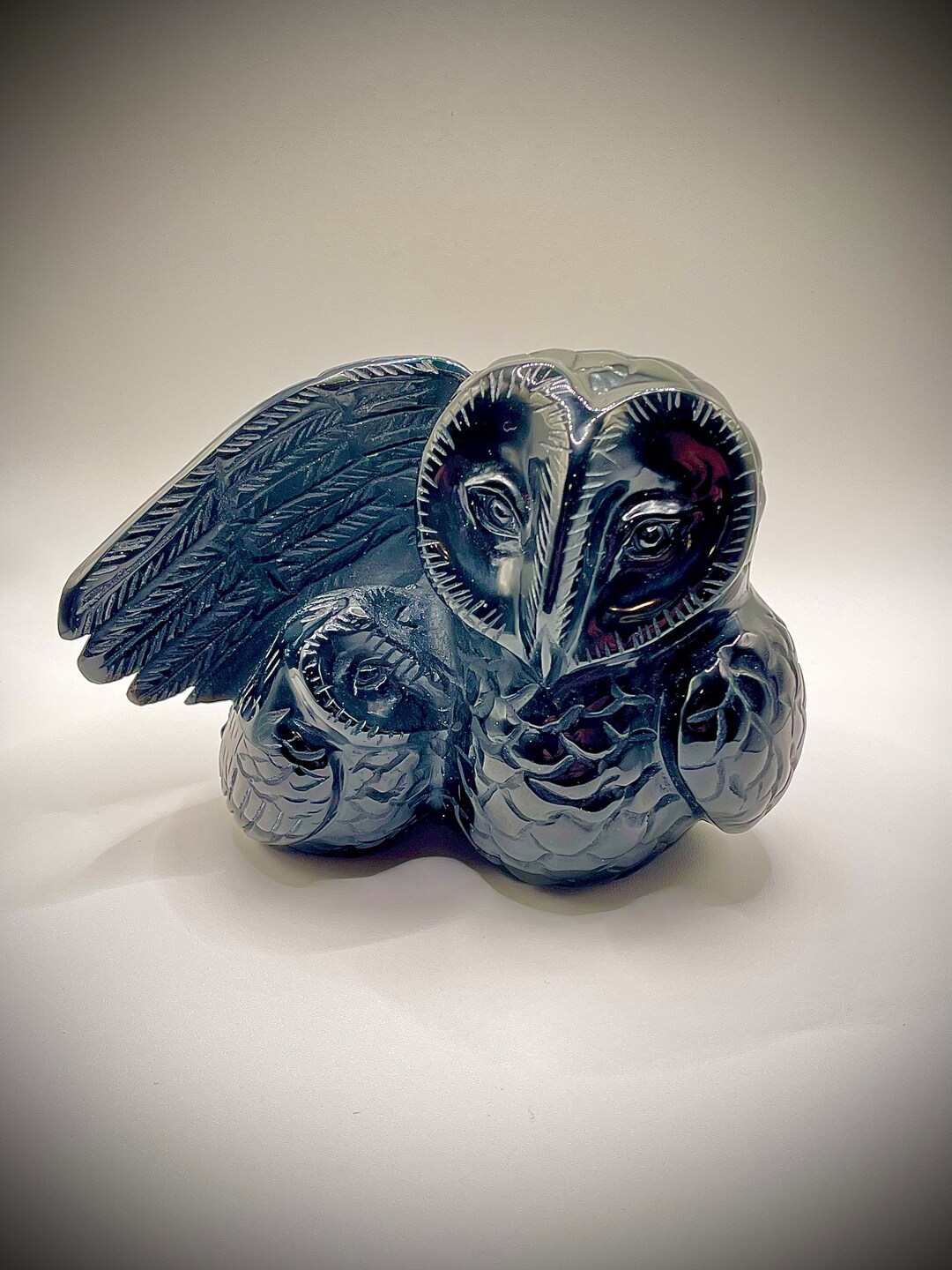 Black Obsidian Owl Mother and Baby - Etsy